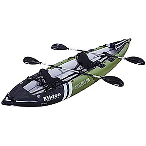 Elkton Outdoors Steelhead Inflatable Fishing Kayak Boat - 2 Person Angler Blow Up Tandem Kayak, Includes Paddles, Seats, Hard Mounting Points, Bungee Storage, Rigid Dropstitch Floor and Spray Guard
