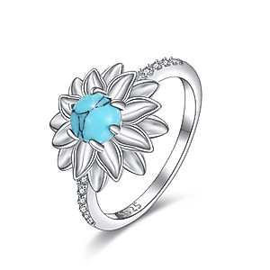 YAFEINI Sunflower Ring Sterling Silver Sunflower Ring Sunflower Jewelry Christmas Gifts for Women