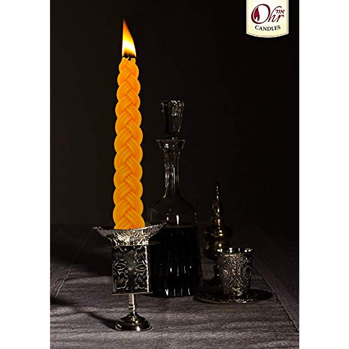 OHR CANDLES Braided Beeswax Havdalah Candle - Pure Bees Wax Shabbat Candle - Shabbat Judaica Gift - Flat Braid- 3-Pack