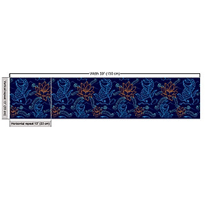 Ambesonne Fish Fabric by The Yard, Oriental Koi Fish Floral Arrangement Petals and Leaves Doodle Style Animal, Decorative Fabric for Upholstery and Home Accents, 3 Yards, Orange Blue