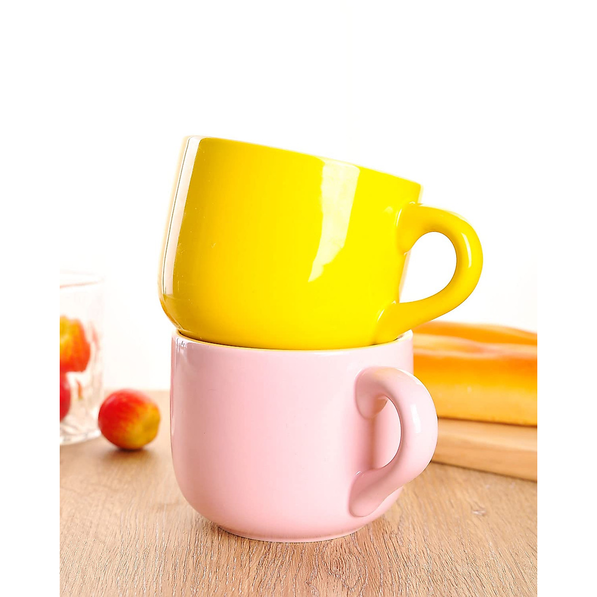 WHJY Simple Ceramic Soup Mugs with Lid, 22 oz Soup Cups with Handle, Microwave Oatmeal Bowl Coffee Mug with Lid and Handle for Milk, Tea, Fruit, Ice Cream Cereal Coffee - Pink