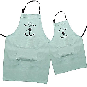 HILLHOME 2 Pack Cotton Adjustable Parent and Child Apron with Pockets Great Gift For Adult and Kid Baking,Painting,Mommy and Me Matching Set