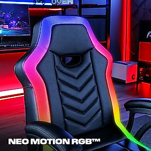 X Rocker Prism RGB LED Lounging Video Gaming Pedestal Chair with Armrests, Wireless Bluetooth Audio, Foldable, Vegan Leather, Amazon Exclusive, Black