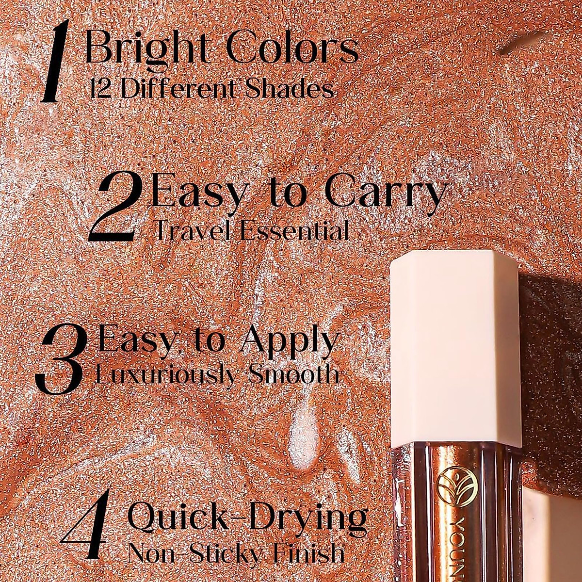 Rosarden Glitter Liquid Eyeshadow, Glitter Eyeshadow, Face Glitter, Liquid Eyeshadow,Metallic Eye Shadow, Long Lasting, Quick-Drying, Waterproof Orange Glittering Eye Shadow For Women