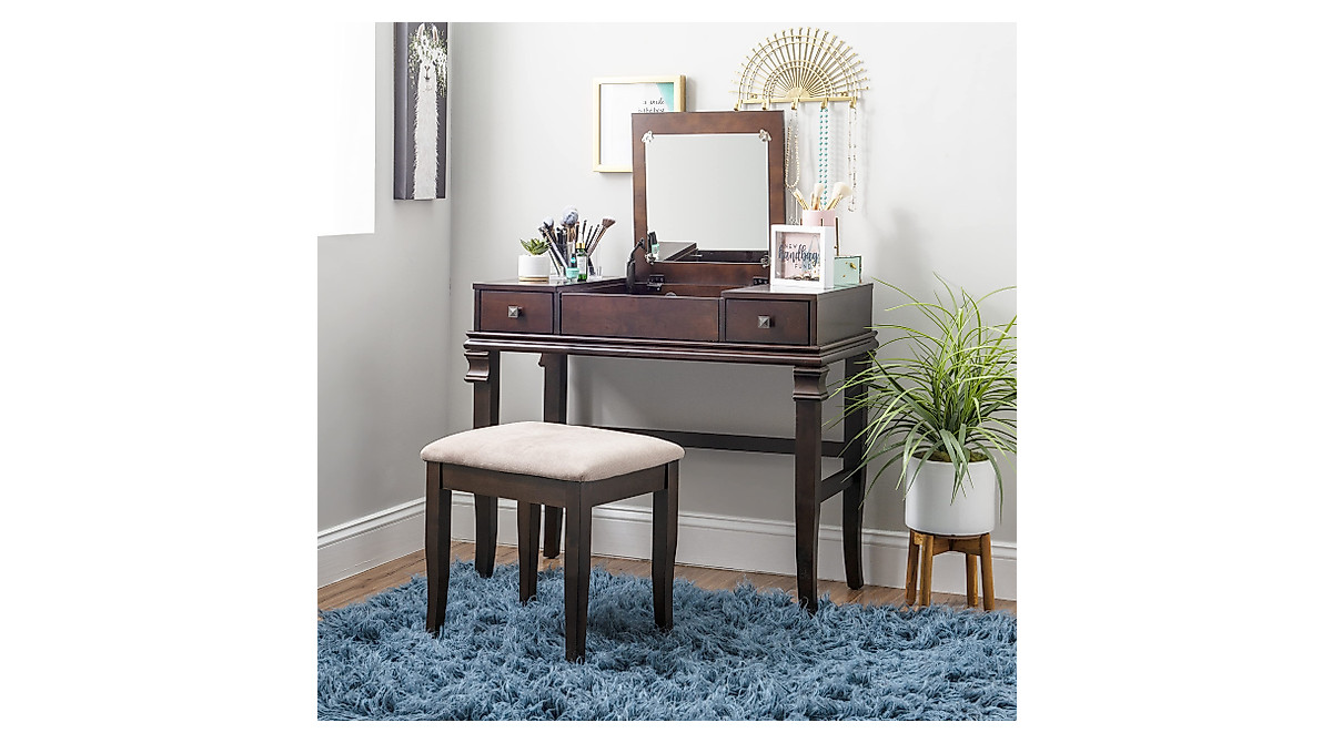 Linon Angela Walnut Vanity Set - Elegant & Functional