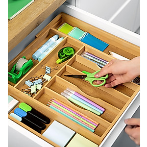 Luxury Bamboo Kitchen Drawer Organizer - Silverware Organizer - Utensil Holder and Cutlery Tray with Grooved Drawer Dividers for Flatware and Kitchen Utensils (9 Slot, Natural)