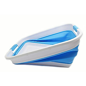 SAMMART 41L(10.8 Gallon) Collapsible Plastic Laundry Basket-Foldable Pop Up Storage Container-Portable Washing Tub-Space Saving Hamper/Basket, Water Capacity: 32L (8.4 Gallon) (2, White/Marine Blue)