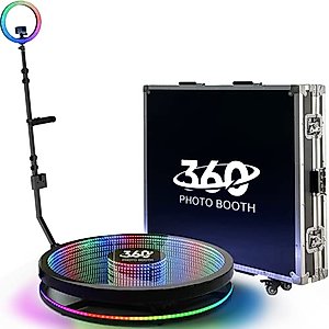 Dowshata 360 Photo Booth Machine with Money Gun Red Carpet GlovesAutomatic Spin Camera Video Booth with Ring Light Selfie Holder for Weddings Christmas Rental (39.4'' Glass + Flight Case)