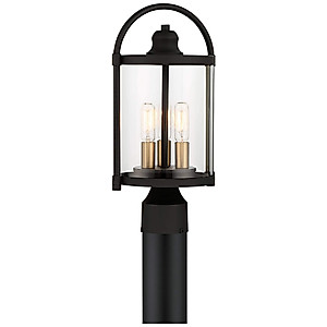 Avani Modern Contemporary Outdoor Post Light Fixture Black Warm Brass Metal 15 3/4" Clear Glass for Exterior House Porch Patio Outside Deck Garage Yard Garden Driveway Home Lawn - John Timberland