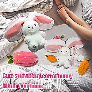 YOUBLEK Bunny Stuffed Animal,Strawberry Reversible Cuddle Bunny Plush Doll with Zipper Cute Soft Rabbit Toys Pillow for Kids and Adults Easter Bunnies Plushies Gifts (Strawberry, 13.80 inches)
