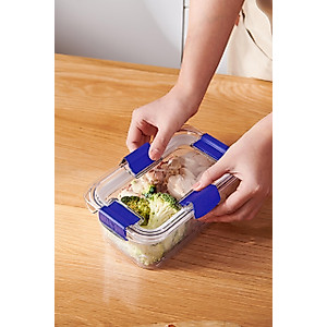 MSM Products 12 Pcs Food Storage Containers Set (6 lids & 6 containers), Leakproof Meal Prep Containers, microwave safe/dishwasher safe, 4 sides BLUE COLOR clip lock