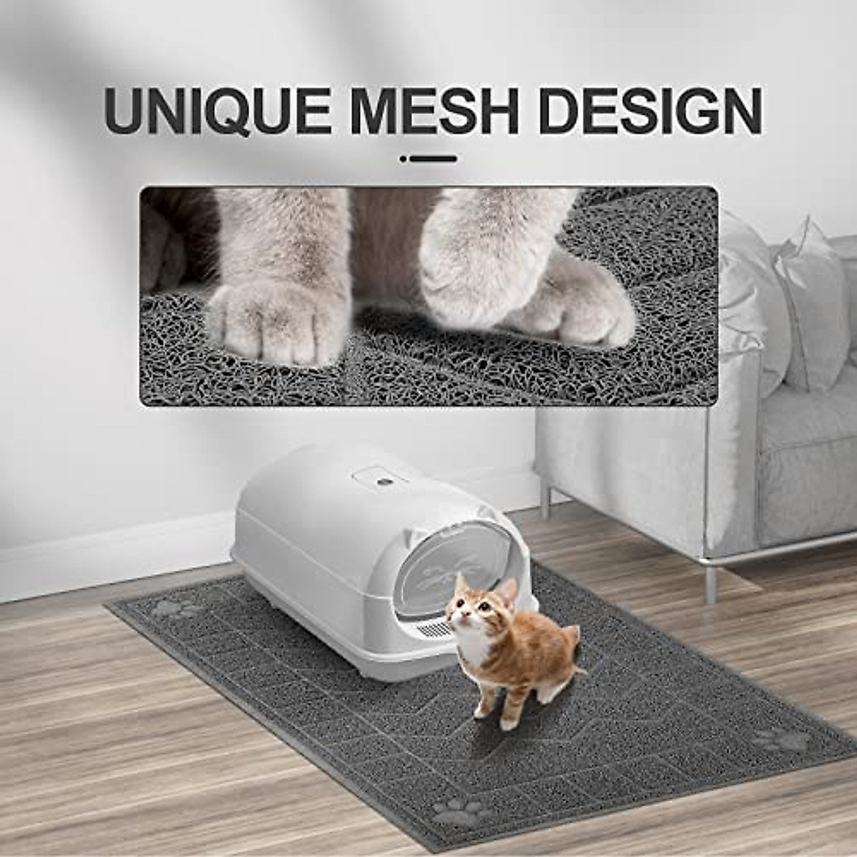 Motsamla Cat Litter Mat, Litter Trapping Mat Soft on Kitty Paws, 35" x 24" Kitten Litter Box Mat for Cleaner Floors, Waterproof, Easy Clean, Durable Large Size Cat Litter Pad for Kitten.