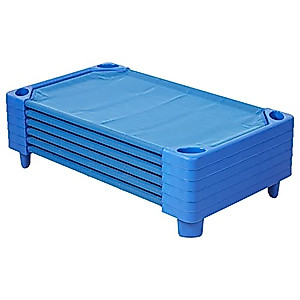 ECR4Kids Streamline Toddler Naptime Cot, Stackable Daycare Sleeping Cot for Kids, 40" L x 23" W, Assembled, Blue (set of 6)