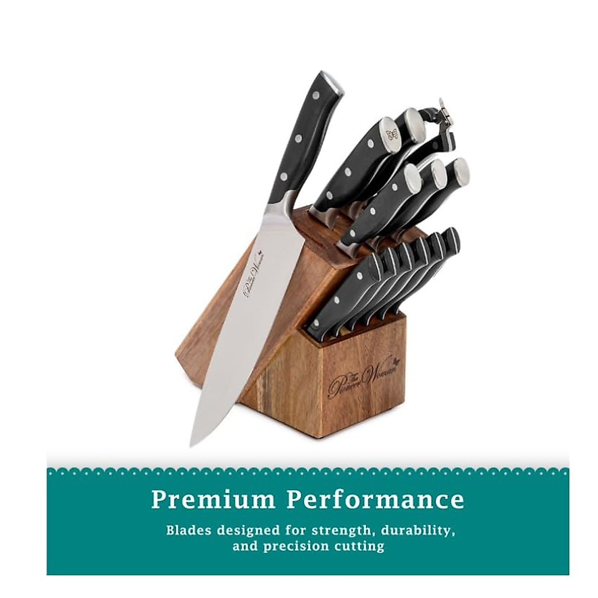 Generic The Pioneer 2 Woman Pioneer Signature 14-Piece Stainless Steel Knife Block Set, Black