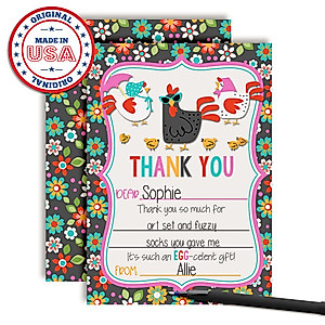 Amanda Creation Cool Chick Chicken Birthday Party Thank You Notes, Ten 4" x 5.5" Fill-In the Blank Cards with 10 White Envelopes