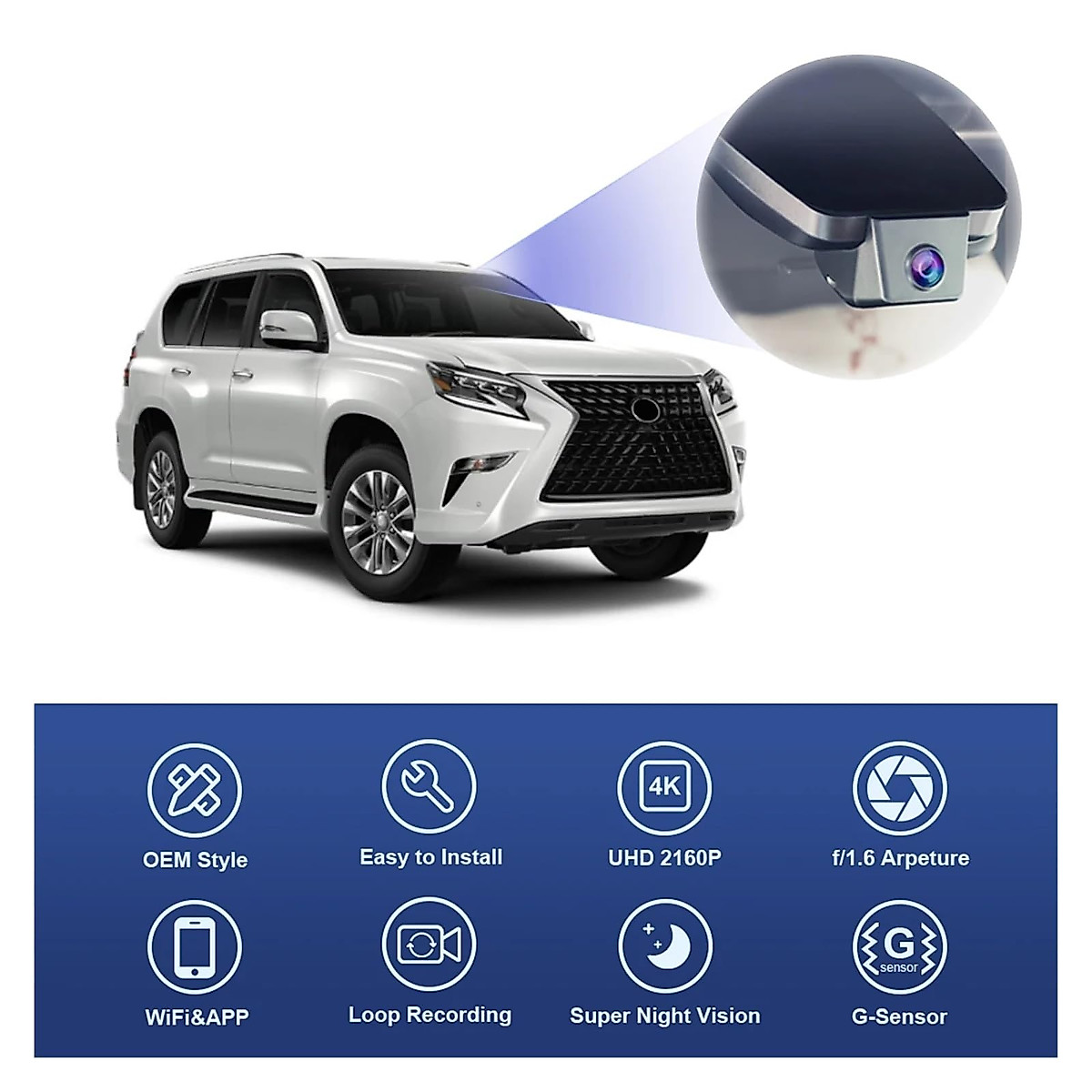 Fitcamx Car DVR Dashcam Camera 4K Dash Cam Compatible with Lexus GX460 GX 460 (Color : Black, Size : 2K Dual Cam 64GB)