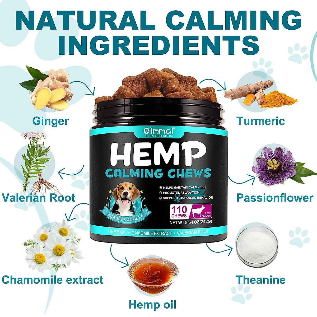 Hemp Calming Chews for Dogs, 110 Pet Care Calming Chews for Dogs with Hemp Oil, Support Relaxation and Stress Relief - Chewable Dog Calming Treats for Thunderstorms,Sleep,Barking,Separation Anxiety