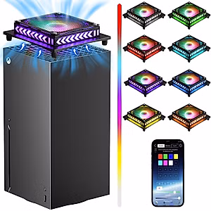 Gina Upgraded Cooling Fan for Xbox Series X with RGB LED Light Strip, App Control, Top Fan Cooler System, Dust Filter Cover, 8 Colors 400 Effects, USB Powered, Low Noise