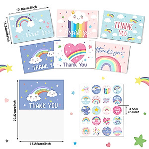 24 Pcs Rainbow Thank You Cards with Envelopes and Stickers, Baby Shower Thank You Notes Birthday Party Favors Christmas Wedding Supplies