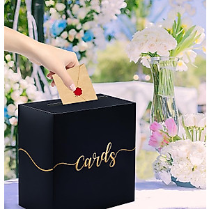 SietDESEO Card Box for Party Black Card Box with Matte Gold Foil Design Money Card Box Gift Card Box Holder for Wedding Reception Retirement Graduation Baby Shower Birthday Card Box