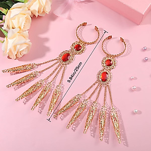 Maitys 2 Pcs Gold Bracelets Inlaid with Acrylic Women Belly Dance Gypsy Egyptian Bracelet with Finger Nails Halloween Costume (Ruby)