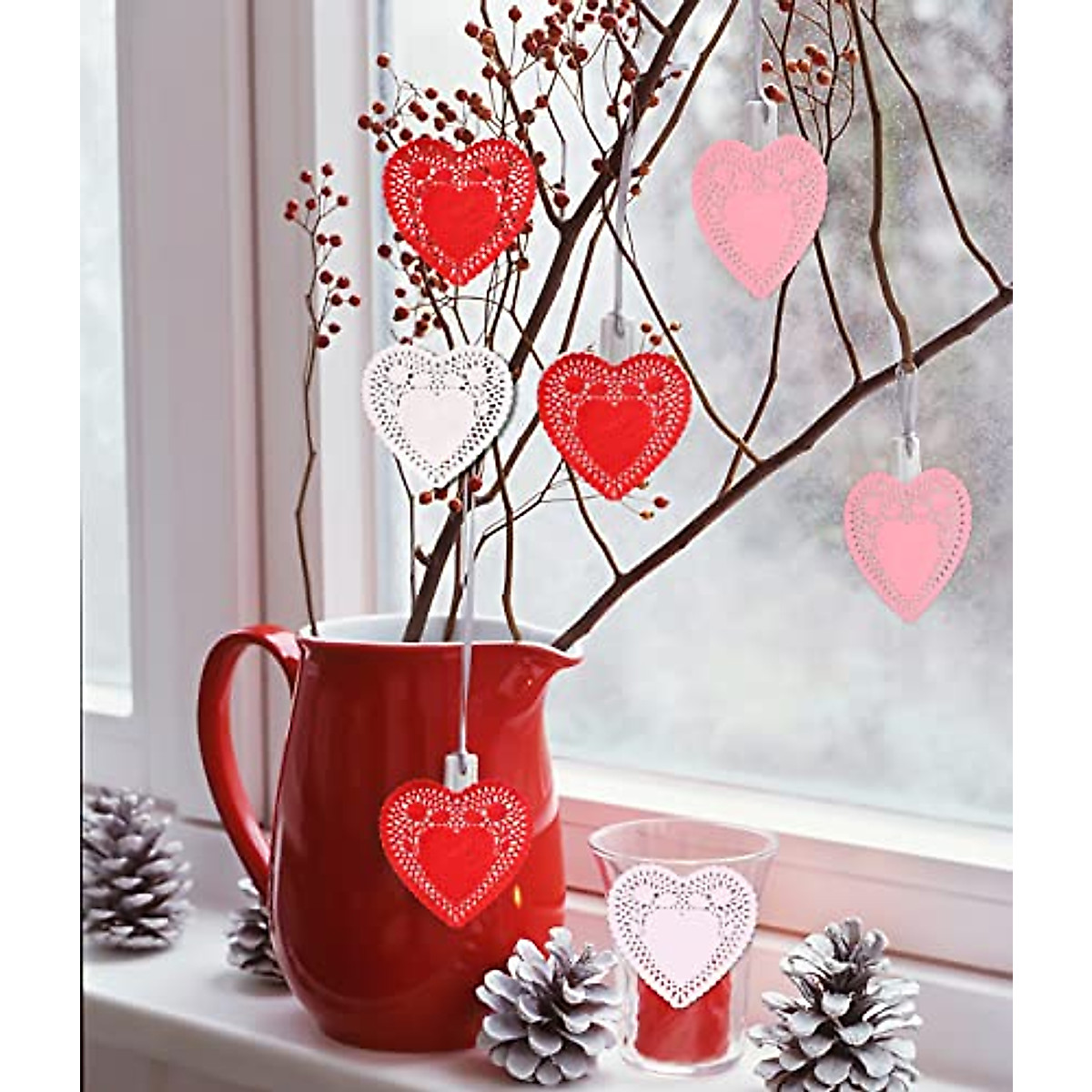 600PCS Paper Doilies for Crafts - Valentines Day Decorations Red/Pink/White Lace Heart Cutouts, Wedding Valentine's Party Decor Ornaments, 4"