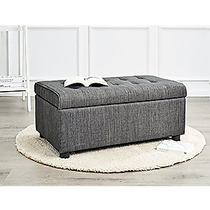 FIRST HILL FHW Arlos Rectangular Fabric Storage Ottoman with Tufted Design - Shadow Gray