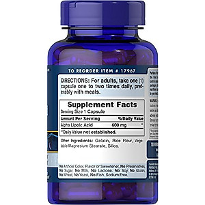 Puritans Pride Alpha Lipoic Acid 600 Mg, 120 Count