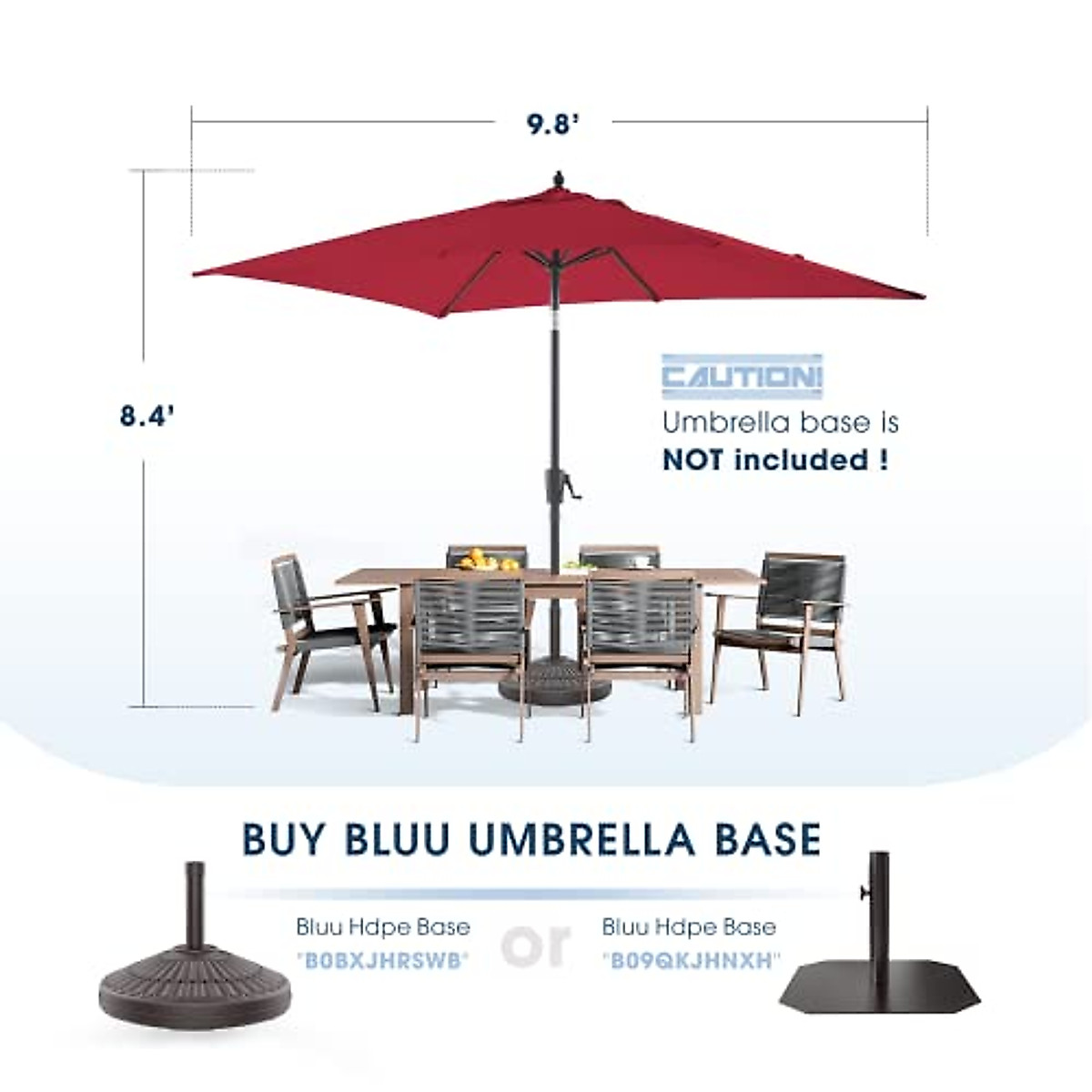 BLUU MAPLE Olefin 6.6 x 9.8 FT Patio Umbrella Outdoor Table Umbrellas, 36 Month Fade Resistance Olefin Canopy, Market Center Umbrellas with 8 Strudy Ribs & Push Button Tilt for Garden, Lawn & Pool (Apple Red)