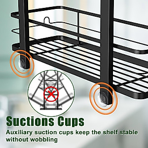 Johamoo Over The Door Shower Caddy, Adjustable Hanging Shower Organizer with 14 Hooks and 2 Holders, Shower Shelf Rustproof, Bathroom Storage with Suctions for Shampoo, Soap and Razor - 3 Tiers