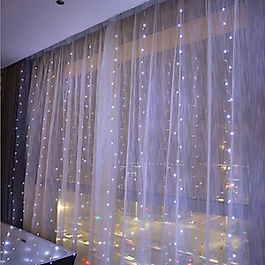 Honche Led Curtain Lights 300 LED 8 Modes USB with Remote for Home Room Bedroom Wedding Party Christmas Window Wall Decorations Room Decor (Cool White)