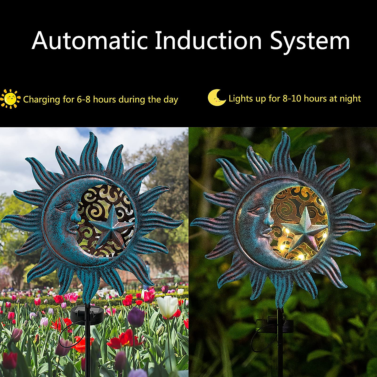 DREAMSOUL Solar Pathway Lights Outdoor Garden Decorative Metal Retro Sun Face Solar Lights with Stakes Garden LED Lights Waterproof Solar Lights Yard Art Decor for Pathway, Lawn, Patio, Party, Home