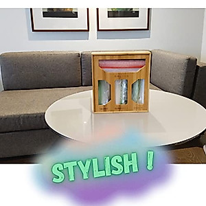 Alpha Kurtisa Bamboo Ziplock Bag Organizer for Kitchen-Walls-Drawers-Can fit Ziplock bags like Gallon-Snack-Sandwich-Quart. Includes Keyholder with Cellphone stand (Natural)