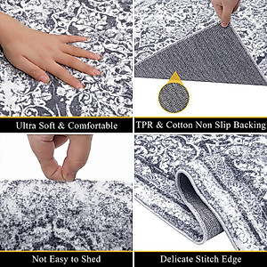 Vaukki Hallway Runner Rug, Vintage Shaggy Soft Laundry Rug Runner, Non Slip Entryway Runner Mat, Washable Farmhouse Kitchen Area Carpet for Bathroom, Entryway and Bedroom (2'6'' X 10', Grey)