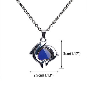 FM FM42 Temperature Sensing Color Changing Dolphin Pendant Necklace with 19.29" Stainless Steel Rolo Chain ZN1306