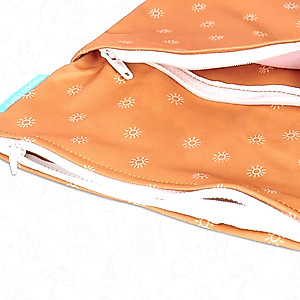 MOMIGO 2 pcs/set Wet Dry Bags for Baby Cloth Diapers - Reusable, Washable for Stroller, Diapers, Toiletries, Travel Bags, Beach, Pool, Gym Bag with Two Zippered Pockets 11.8 * 15.7 inch (Orange)