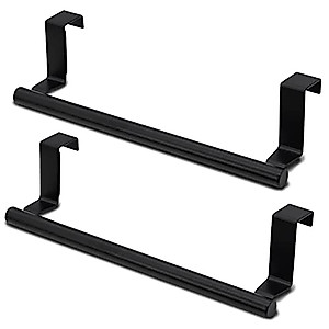 2 Packs Over The Door Towel Rack, TACYKIBD Stainless Steel Towel Holder and Washcloth Rack, 9in Over The Cabinet Hand Dish Towel Bar for Bathroom Kitchen Living Room Bar Holder Cupboard Black