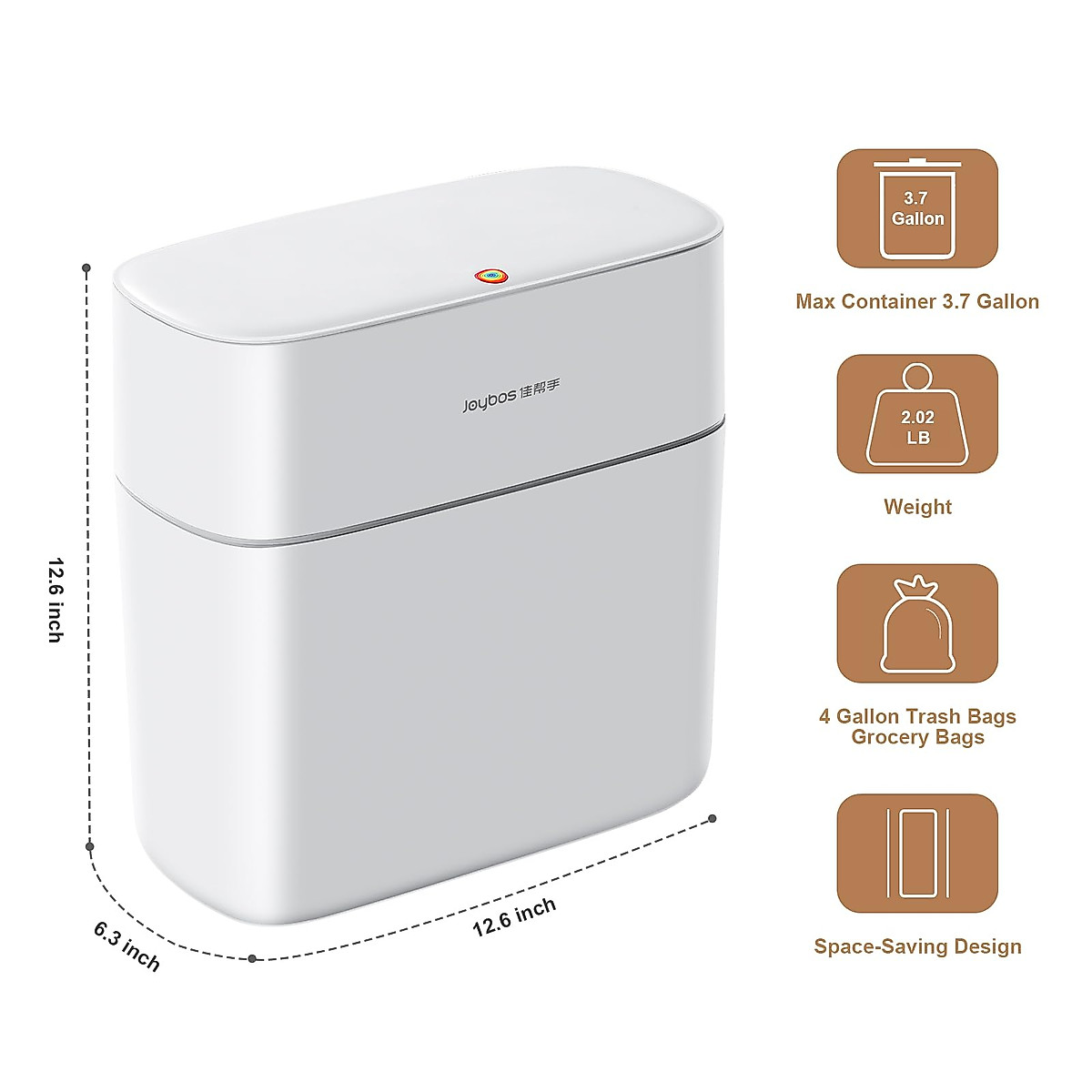 JOYBOS Small Bathroom Trash Can with Lid - 14L/3.7 Gallon Popup Lid Garbage Can, Rectangular Plastic Covered Trash Bin, Soft Close Slim Wastebasket