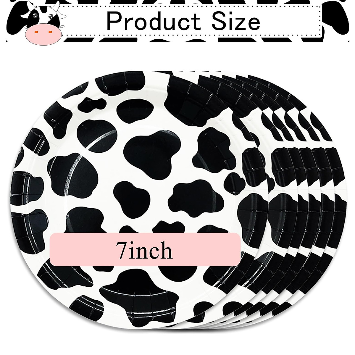 SietDESEO 50 PCS Cow Print Plates 7 Inch Cow Paper Plates for Birthday Party Baby Shower Decoration Disposable Party Plates