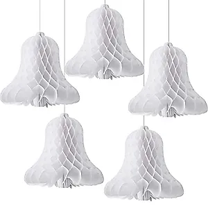 WILLBOND 5 Pieces Big Heavy Paper Bells Hanging Honeycomb Wedding Bells White Bridal Honeycomb Bells Decorating Supplies Suitable for Weddings, Parties, Baby Showers