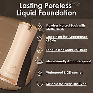 FOCALLURE PerfectBase Lasting Poreless Liquid Foundation, Medium to Full Coverage with Matte Finish, Covers Blemishes & Under-Eye Circles for All Skin Types, YL23 ALMOND