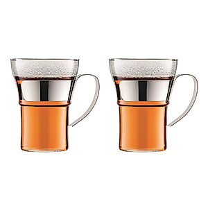 Bodum ASSAM Coffee Glass Set (Metal Handle, Dishwasher Safe, 0.35 L/12 oz) - Pack of 2, Shiny
