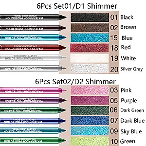 KARNAR 6Pcs Deep Sea Blue Green Colored Shimmer Glitter Gel Eyeliner Pencil Pen Set, Shimmer Metallic Glitter Eye Liner Shadow Pencils colorful Kit delineadores de colores para ojos D2