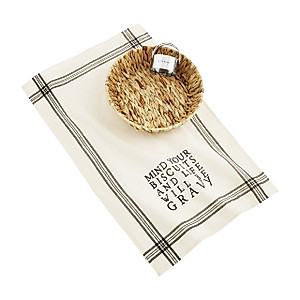 Mud Pie Biscuit Basket and Cutter Set, basket 2 1/2" x 11" dia | towel 26" x 16 1/2" | cutter 4" x 3" dia