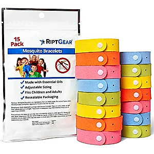 RiptGear Mosquito Bracelets - 15 Pack of Mosquito Bracelets for Kids and Adults, Insect Bracelet, Citronella Wristband - DEET Free Mosquito Wristbands, Camping Accessories