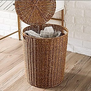 SCUUBE Trash Bin Trash Can Wastebasket Portable Trash Can with Lid Large Storage Bin with Handles, Garbage Container Bin for Bathrooms Kitchens Garbage Can Waste Bin (Color : Dark Brown)