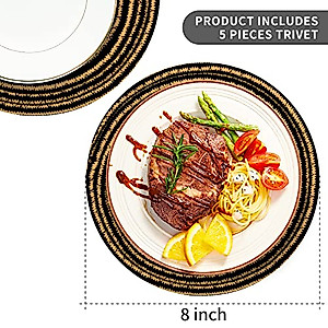 Trivets for Hot Dishes, Large Trivet for Hot Pots and Pans 8 inches, Hot Pads for Kitchen Table, Coasters Cotton Mat to Protect Counter, Cooking Potholder (Stripe 5 Pcs)