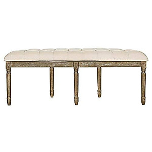 Safavieh Home Collection Abilene Beige and Rustic Oak Tufted Rustic Semi Circle Bench