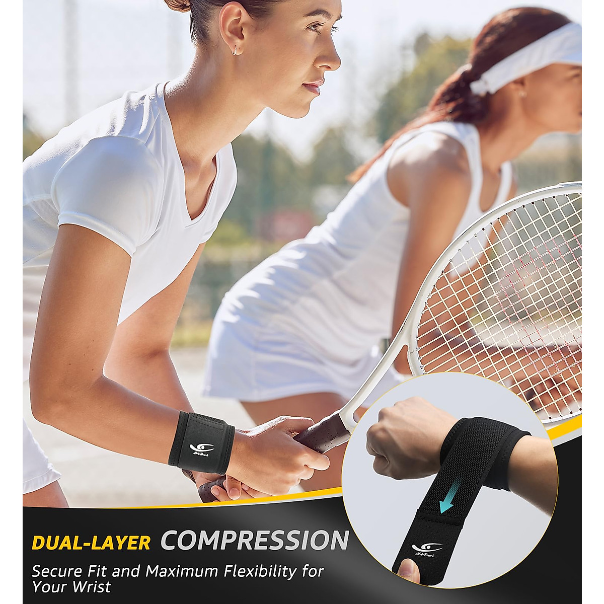 HiRui 2 PACK Wrist Compression Strap and Wrist Brace Sport Wrist Support for Fitness, Weightlifting, Tendonitis, Carpal Tunnel Arthritis, Pain Relief-Wear Anywhere-Unisex,Adjustable