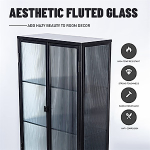 Retro Style Fluted Glass Storage Cabinet,Corner Cabinet Sideboard for Dining Room Entryway (Black)